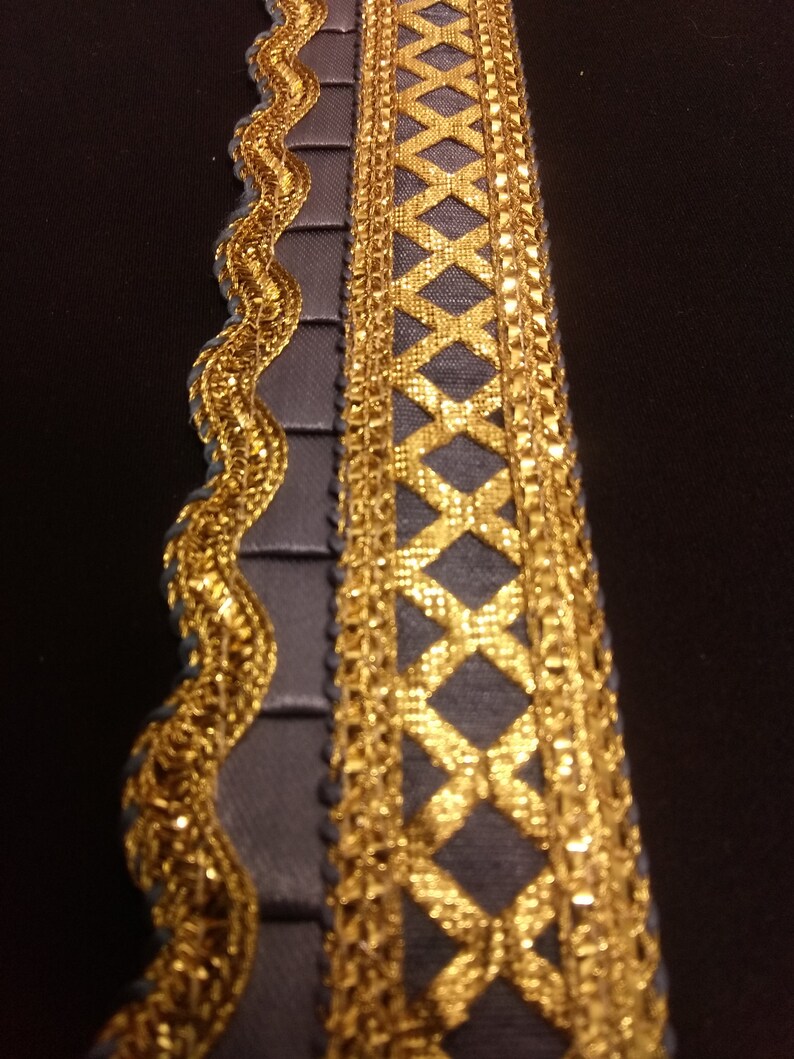 Indian Gold and Gray Fabric Fringe Gold Border Ribbon Lace | Etsy
