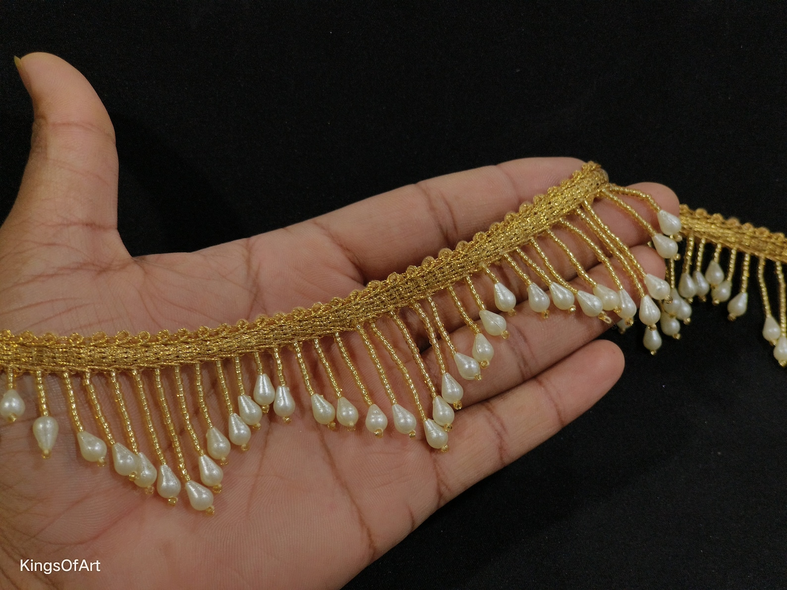 Gold and White Beaded Indian Tassel Lace Trim Gold Beaded - Etsy