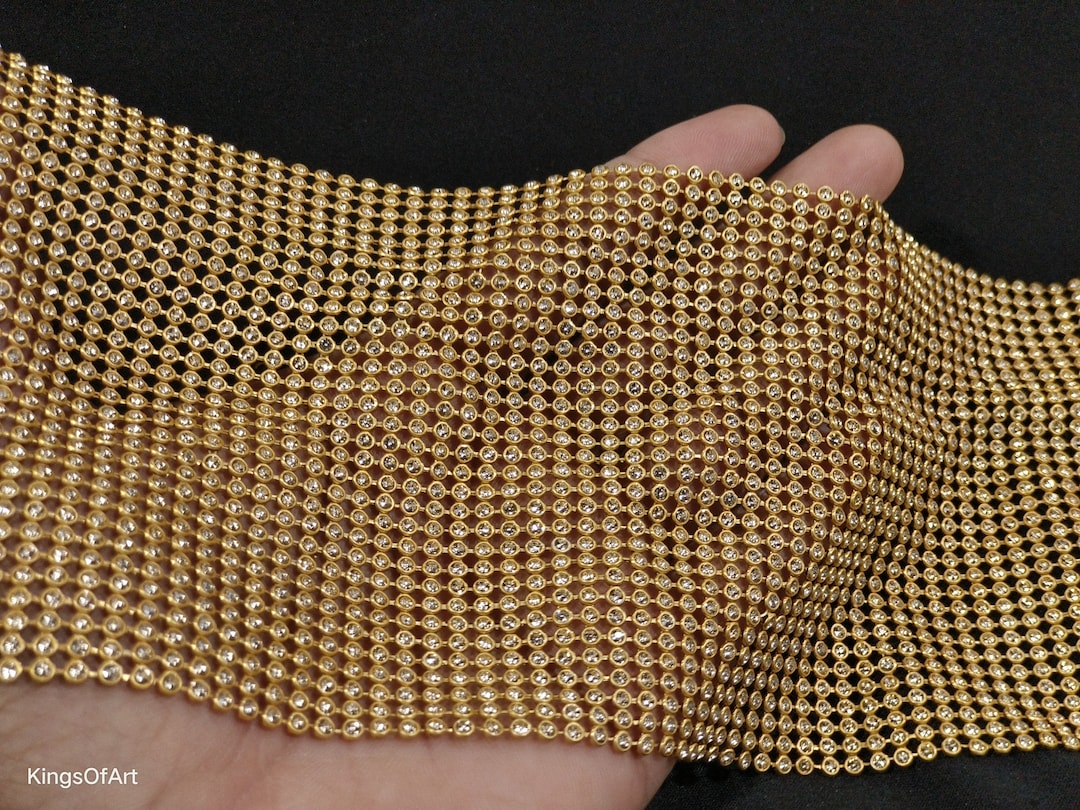 Gold Stone Work Net Lace Trim: Indian Metal Embellishment - Etsy