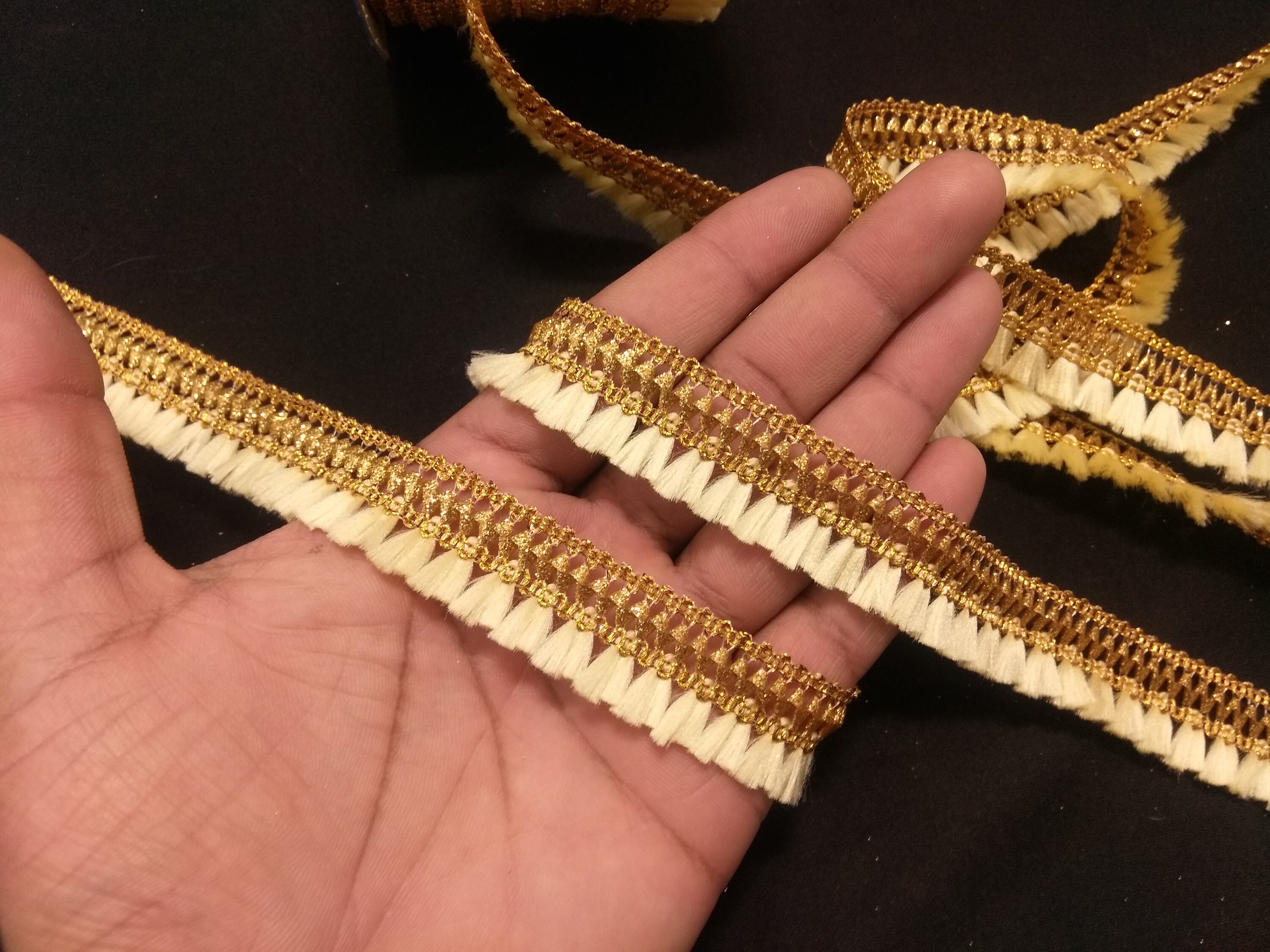 Gold & Ivory Tassel Fringe Lace Trim: Indian Handwork Embellishment - Etsy