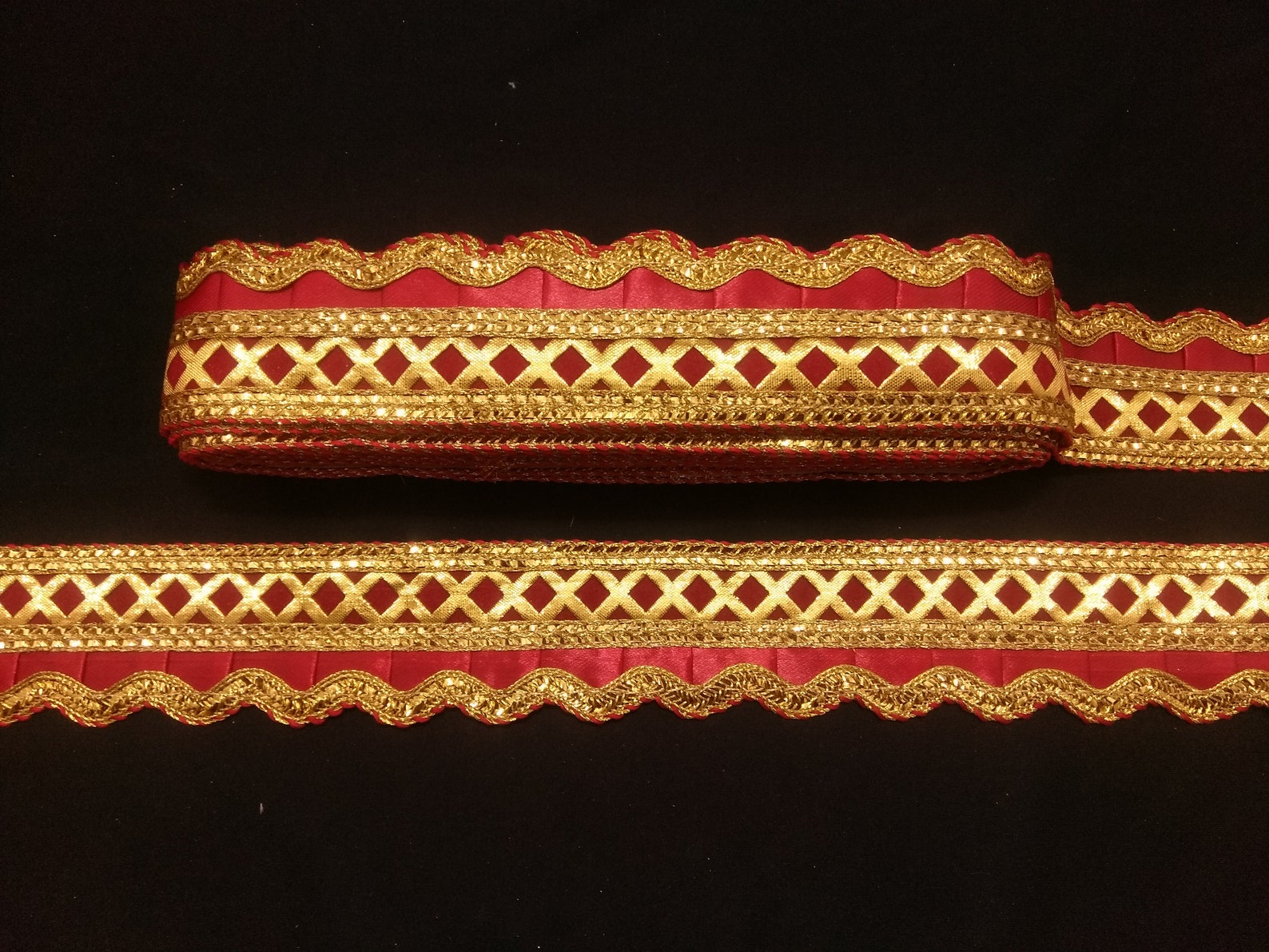 Indian Red and Gold Fabric Fringe Border Ribbon Lace Trim For | Etsy