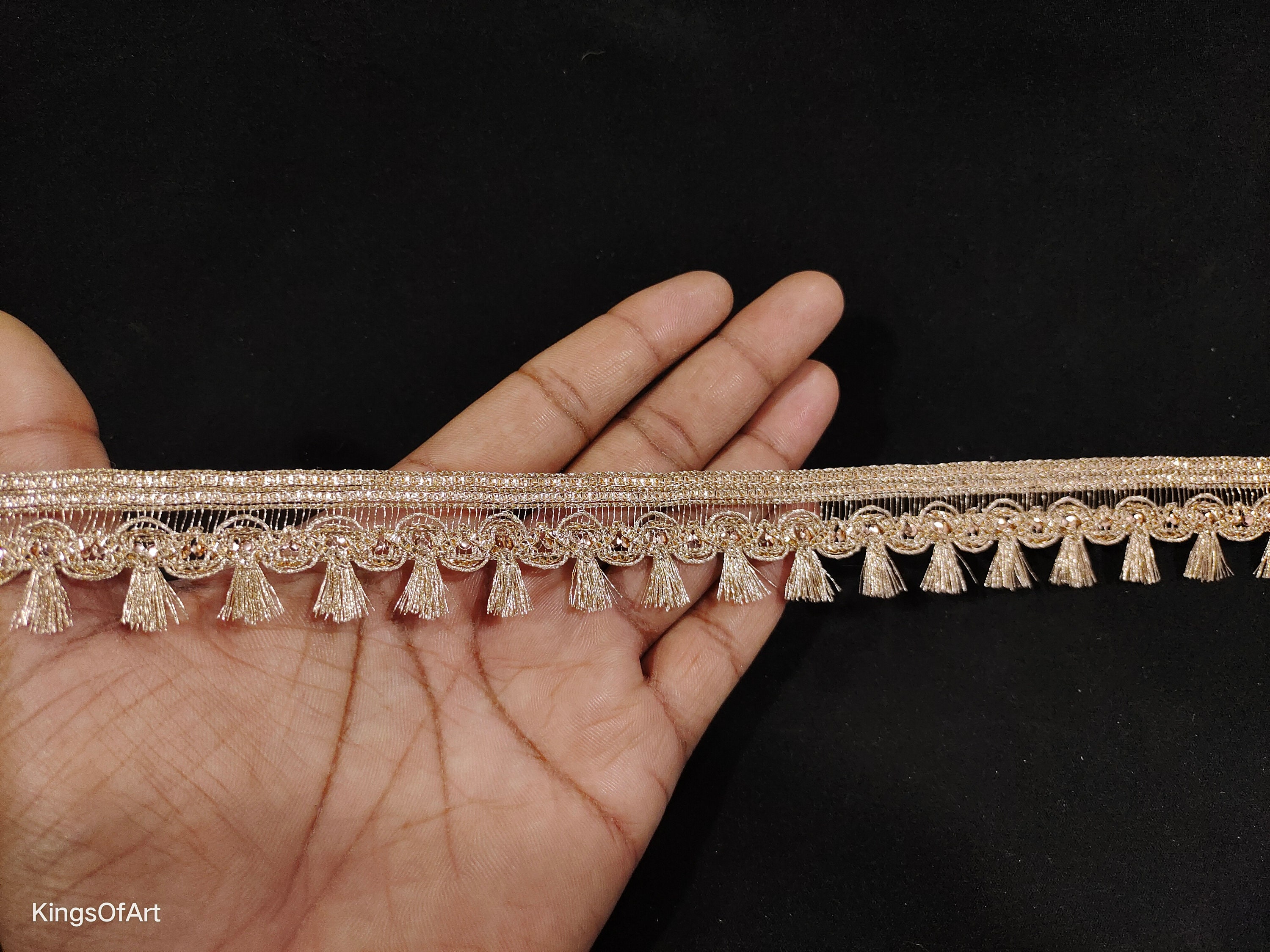 Rose Gold Brush Fringe Lace Trim: Indian Embellished Border - Etsy