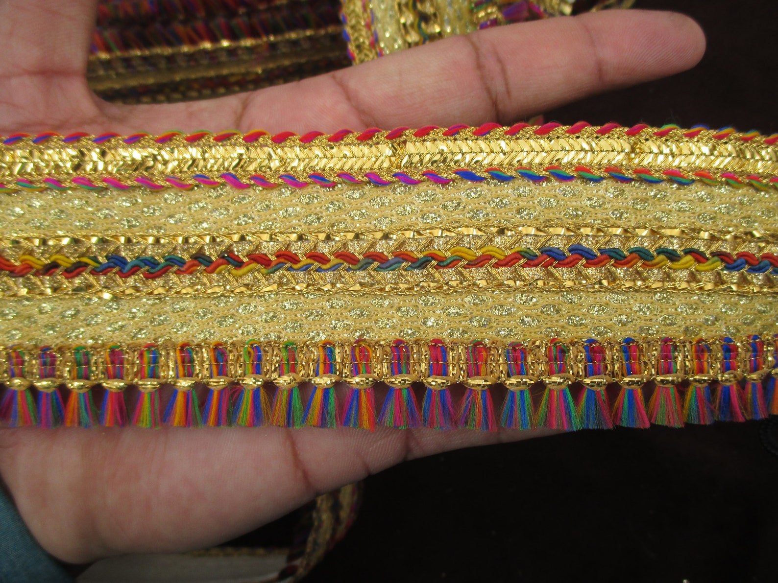 Indian Metallic Gold and With Multi Color Tassel Fringe Border | Etsy