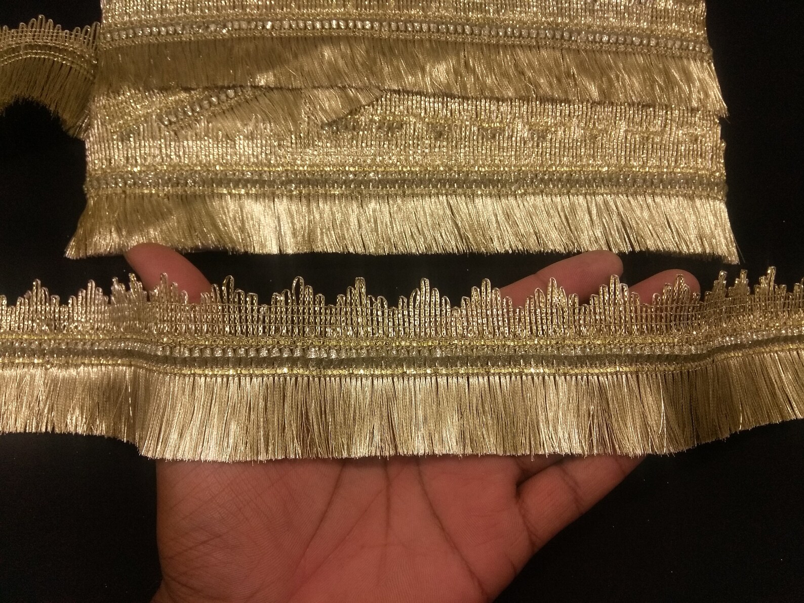 Indian Metallic Beige Gold Indian Hand Work Brush Fringe Lace | Etsy