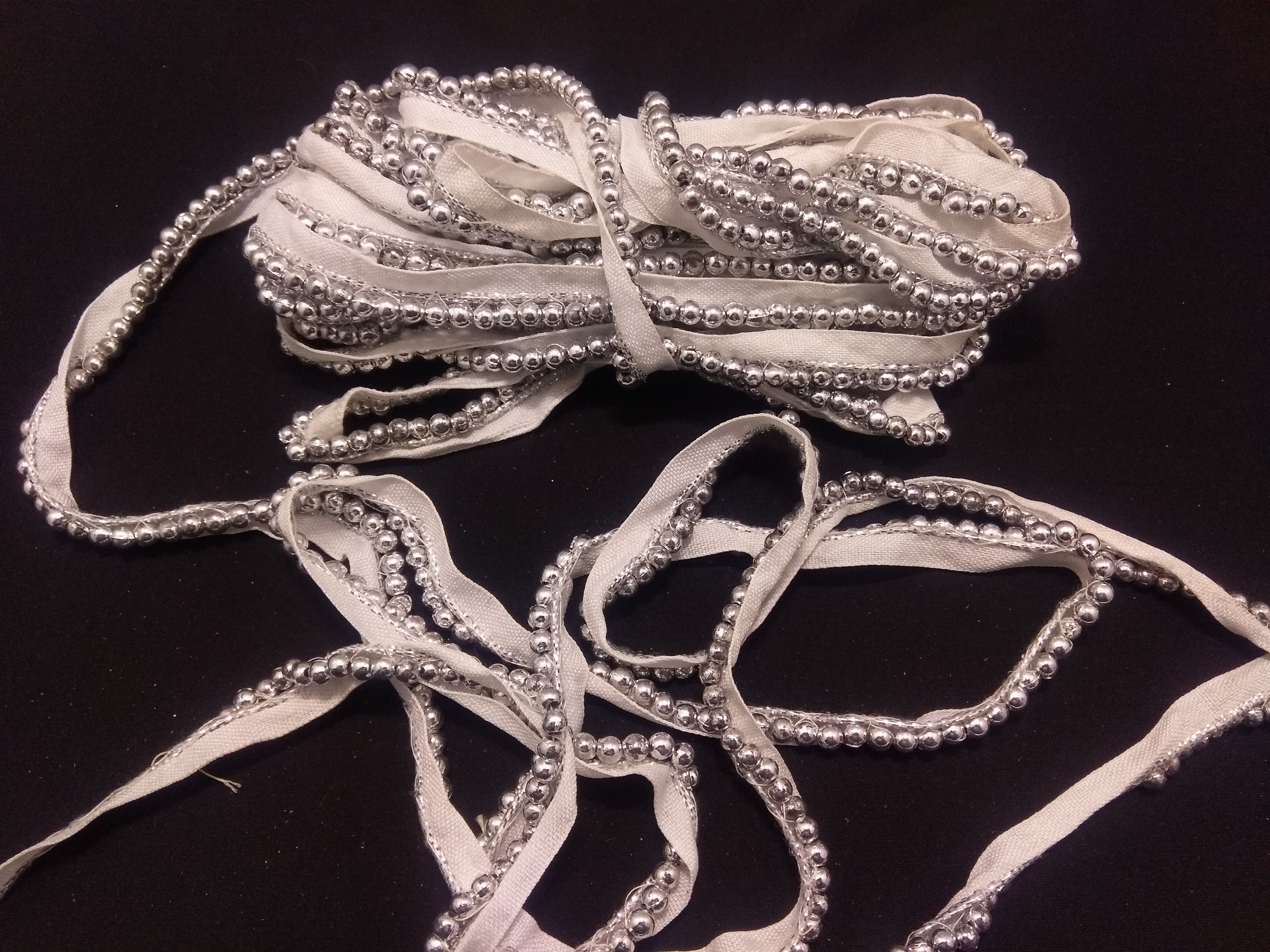 9 Yards Silver Beaded Ribbon Border Lace Trim With - Etsy