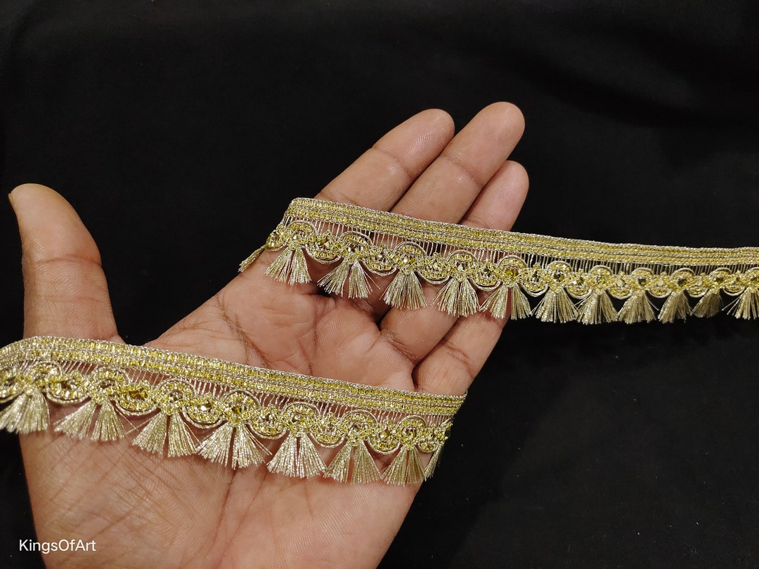 Metallic Gold Brush Fringe Lace Trim: Indian Handwork Embellishment ...