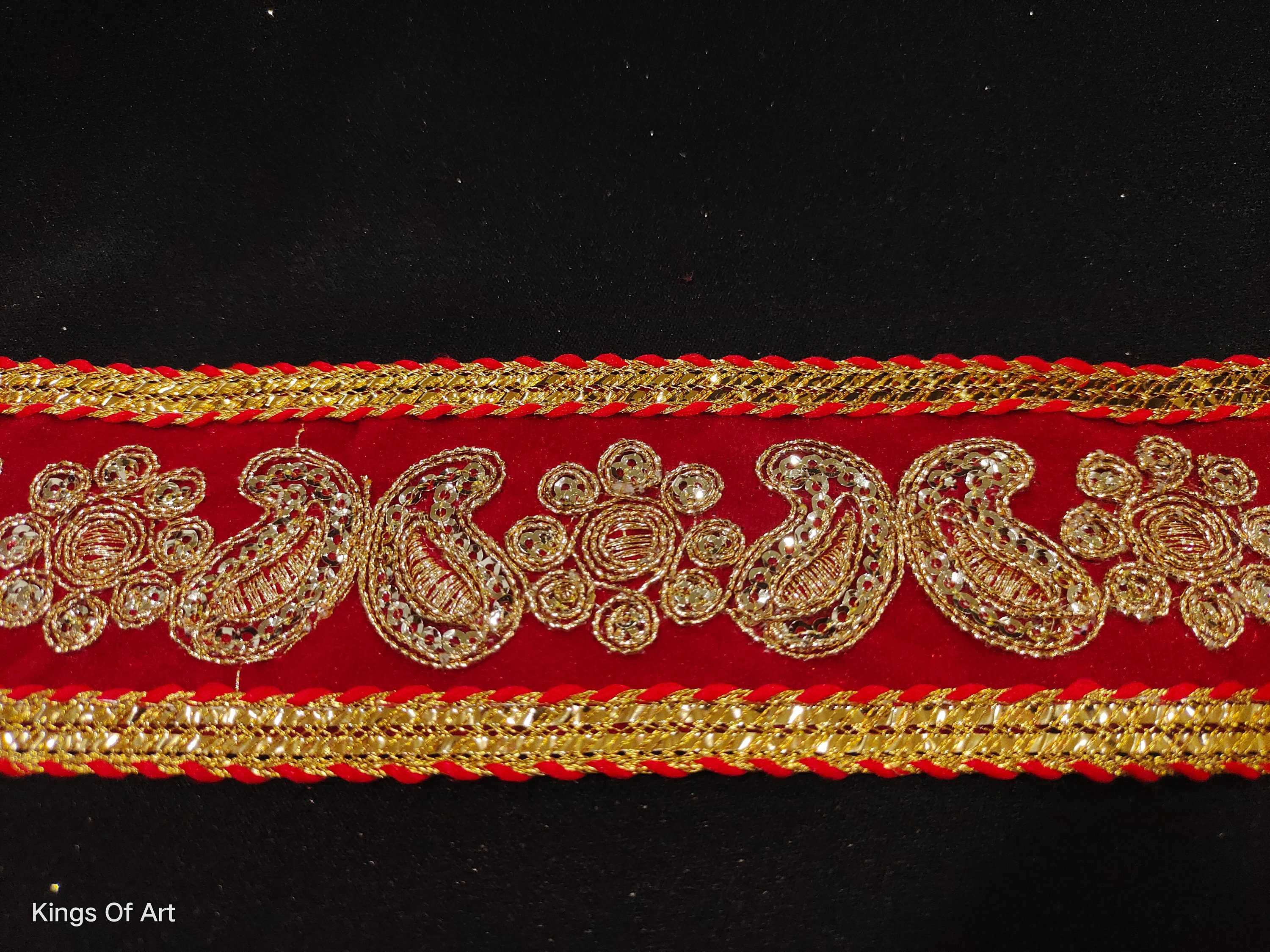 Indian Hand Work Red and Gold Embroidered Sequin Ribbon Lace - Etsy