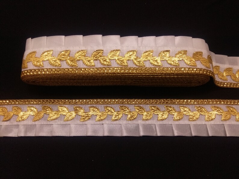 Indian White Fabric Fringe Gold Floral Ribbon Lace Trim for - Etsy