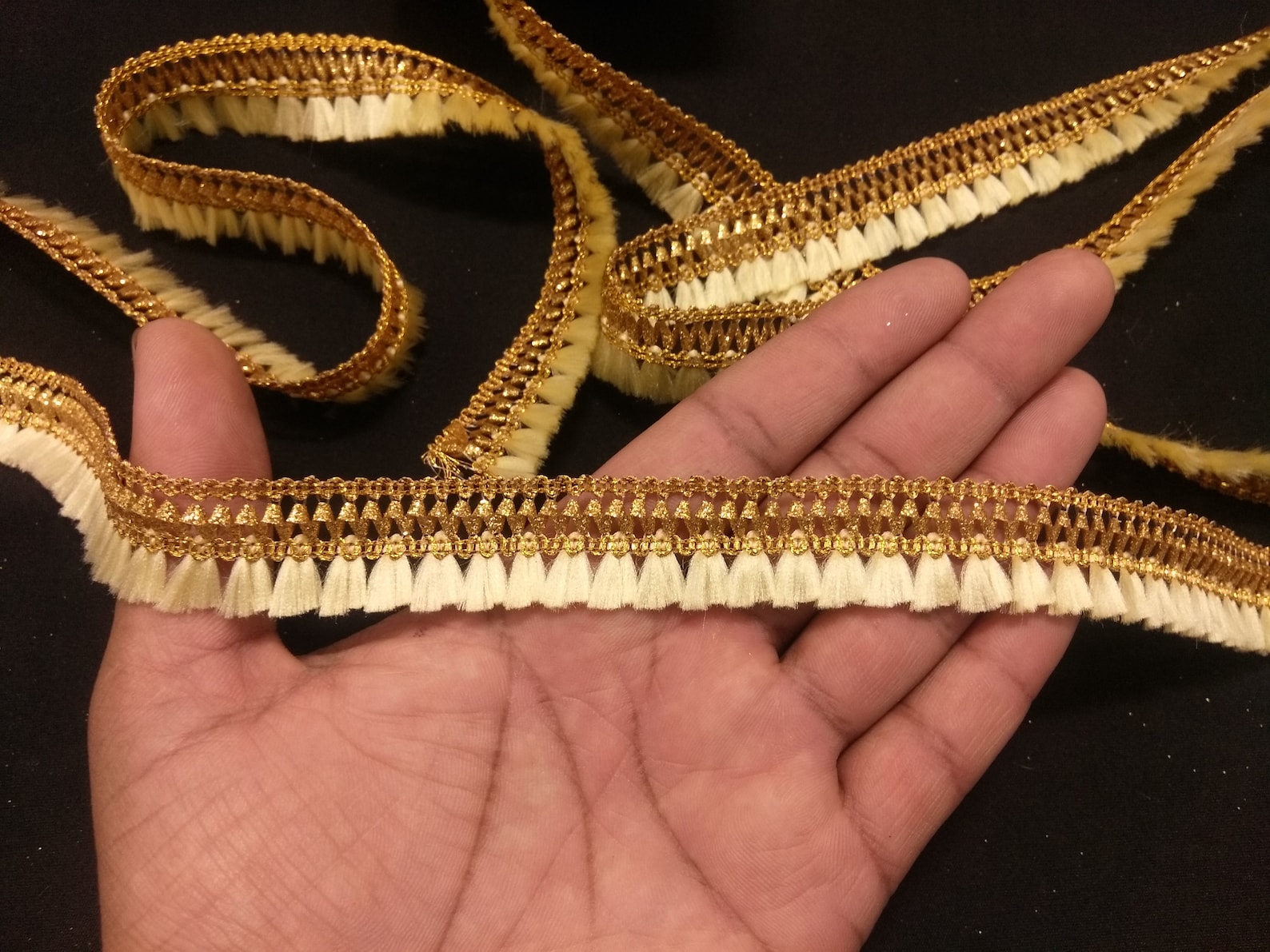Gold & Ivory Tassel Fringe Lace Trim: Indian Handwork Embellishment - Etsy