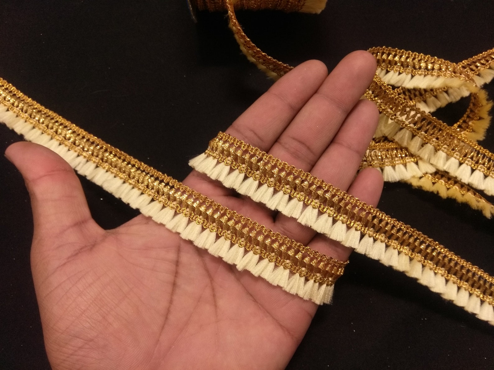 Gold & Ivory Tassel Fringe Lace Trim: Indian Handwork Embellishment - Etsy