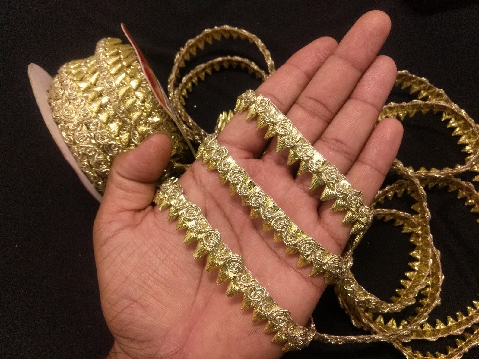 9 Yard Metallic Beige Gold Indian Hand Work Fringe Ribbon Lace - Etsy