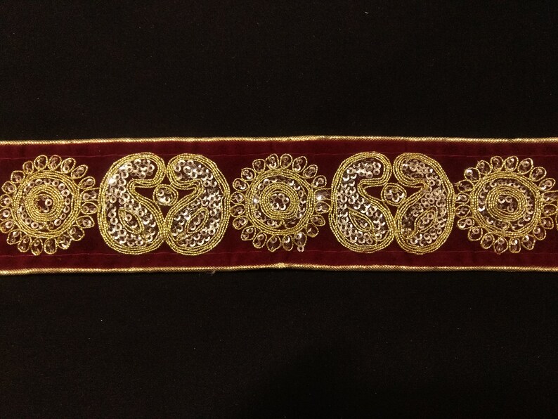 Indian Hand Work Red and Gold Embroidered Sequin Ribbon Lace | Etsy