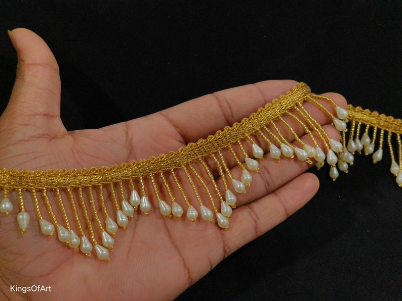 Gold and White Beaded Indian Tassel Lace Trim Gold Beaded - Etsy