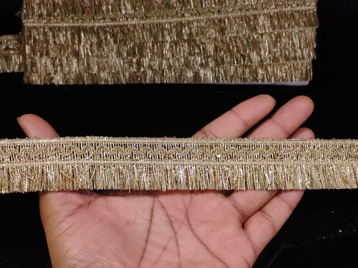 Metallic Gold Brush Fringe Lace Trim: Indian Handwork Embellishment ...