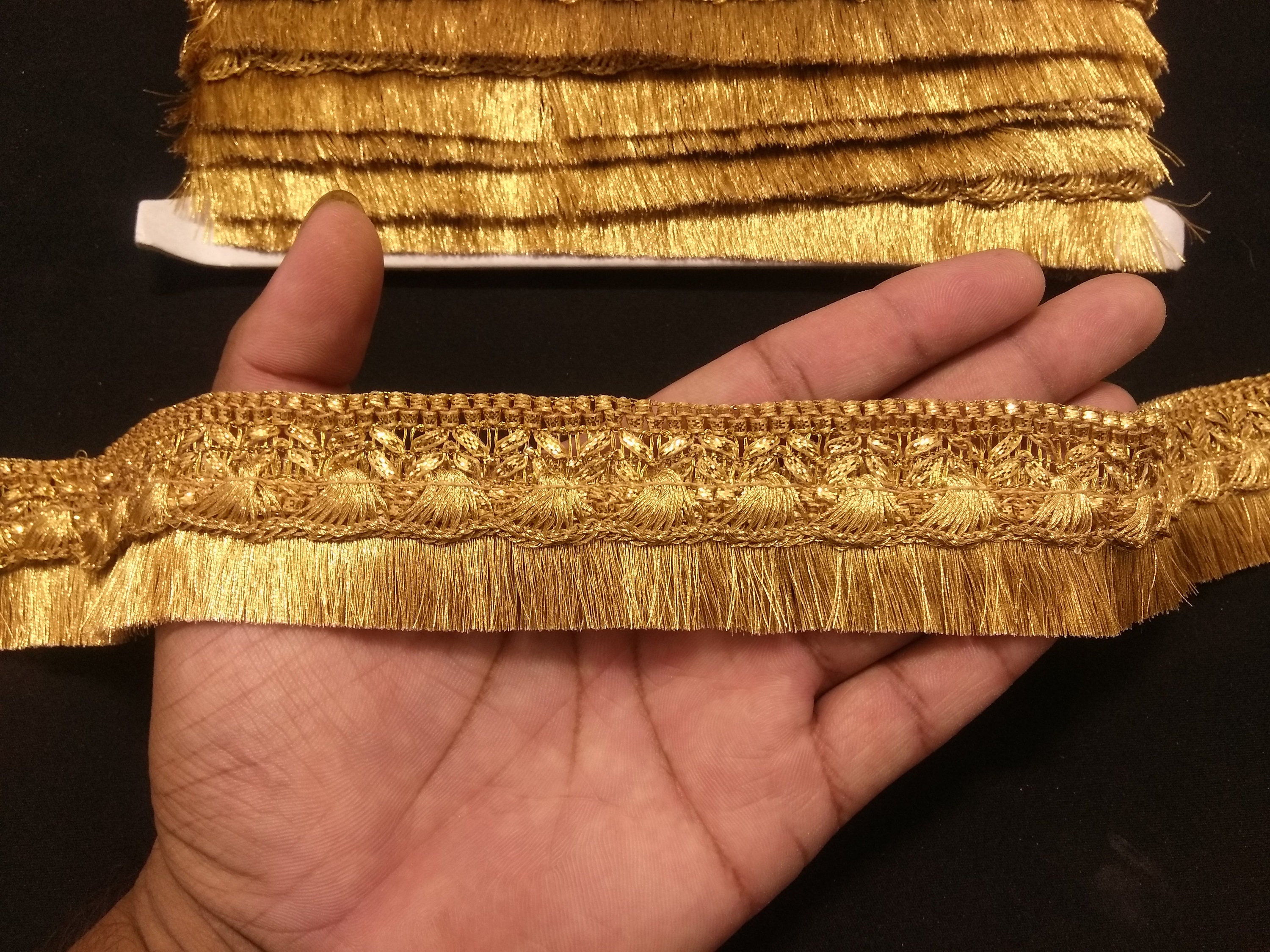 Metallic Gold Embroidered Indian Hand Work Tassels Fringe Lace - Etsy