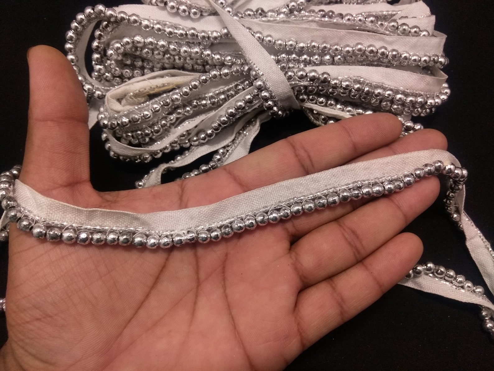9 Yards Silver Beaded Ribbon Border Lace Trim With - Etsy