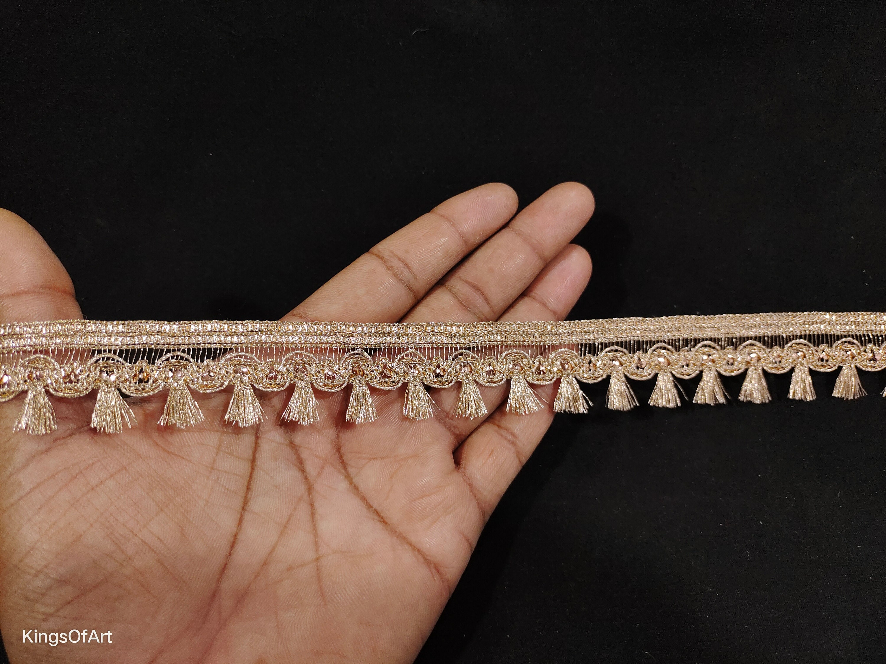 Indian Metallic Rose Gold Indian Hand Work Brush Fringe Lace - Etsy