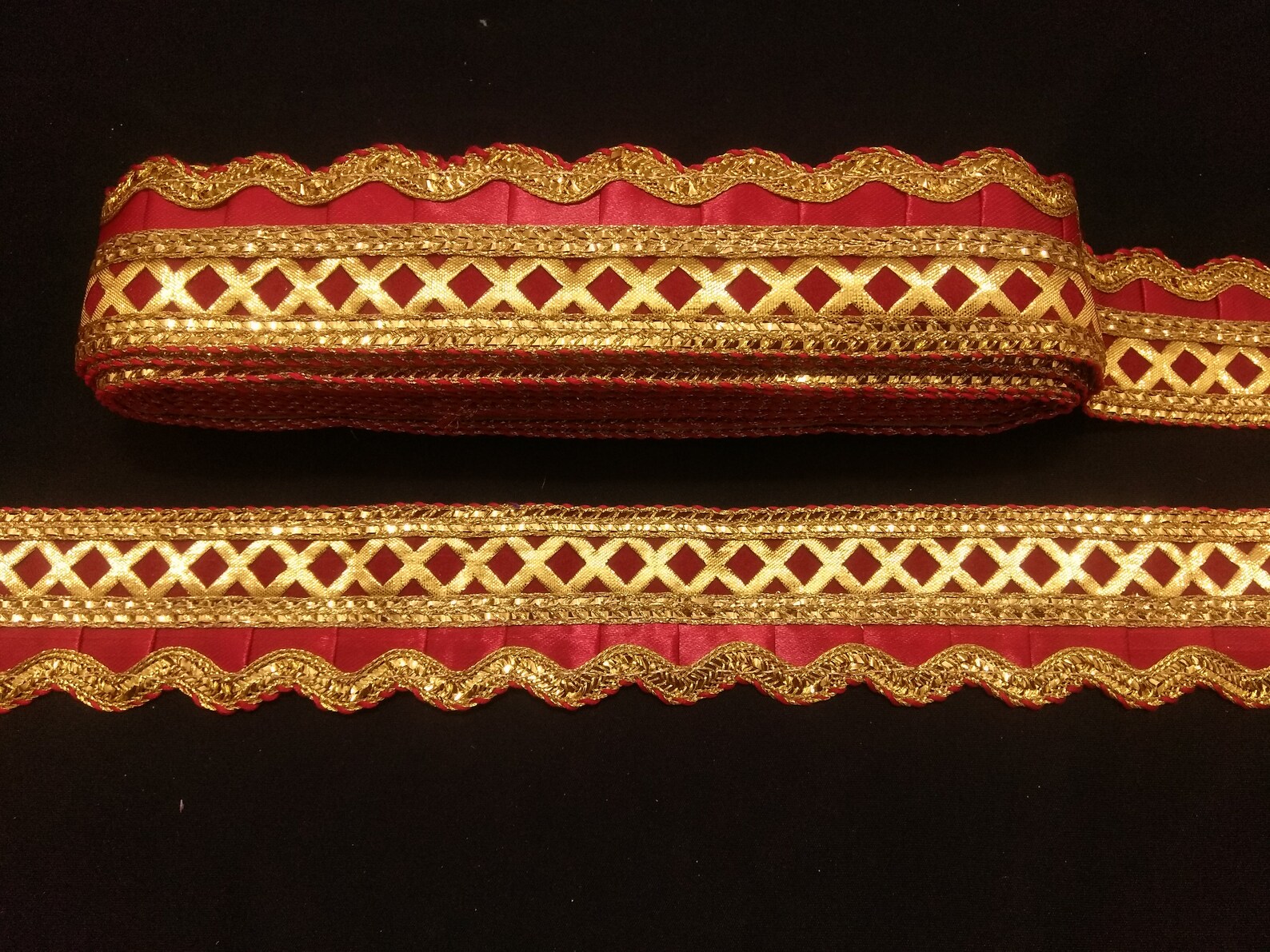 Indian Red and Gold Fabric Fringe Border Ribbon Lace Trim For | Etsy
