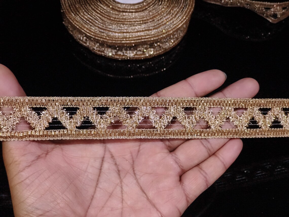 Metallic Rose Gold Embroidered Lace Trim: Indian Embellishment Border ...