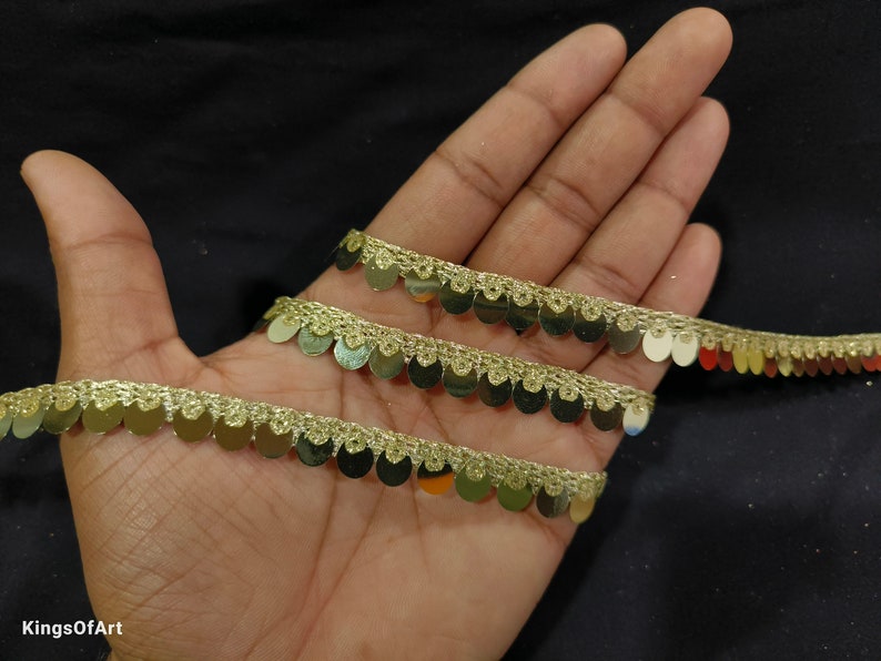 Indian Metallic Beige Sequin Indian Lace Trim With Embellishment Border ...