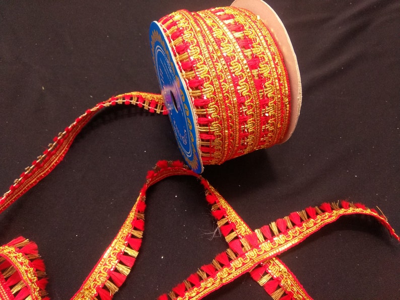 Indian Gold and Red Indian Hand Work Tassels Fringe Lace Trim - Etsy