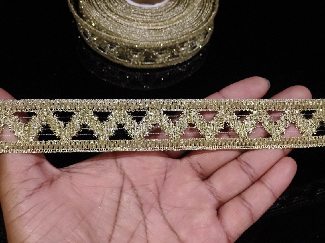 Metallic Gold Embroidered Lace Trim: Indian Woven Embellishment Border ...