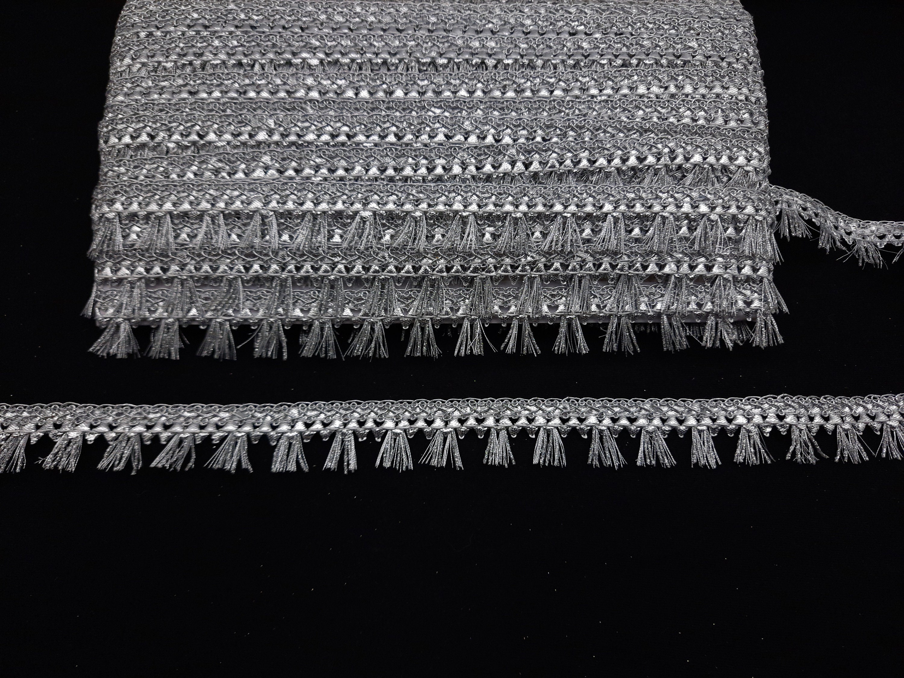 Indian Metallic Silver Indian Hand Work Tassels Fringe Lace | Etsy