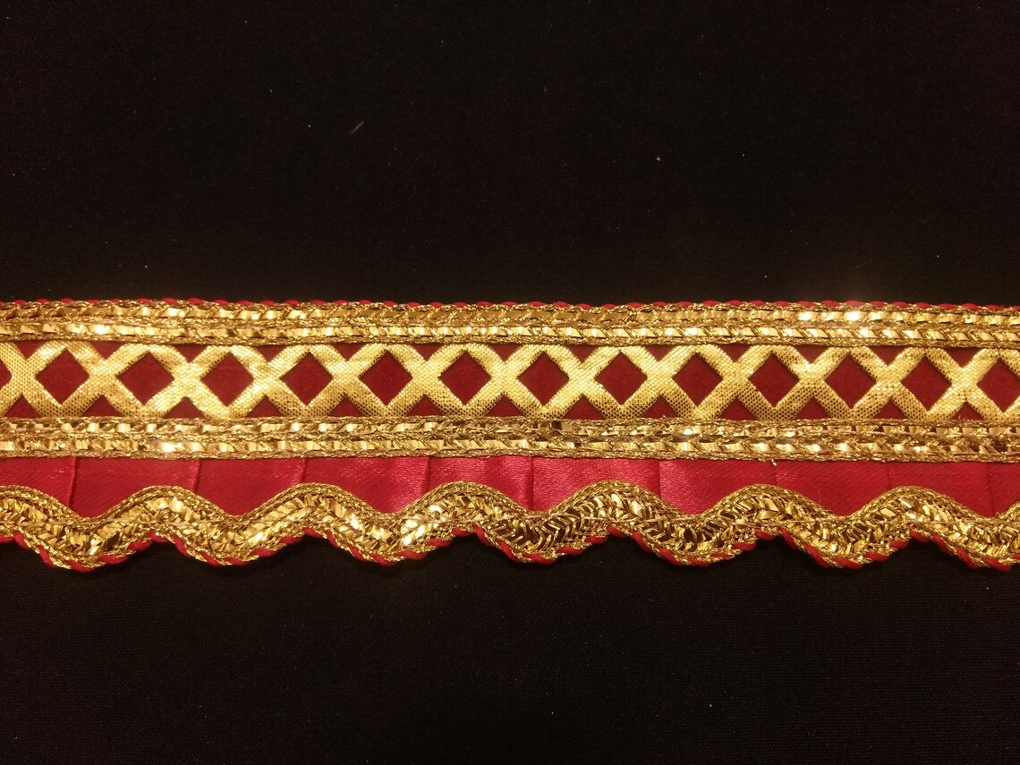 Indian Red and Gold Fabric Fringe Border Ribbon Lace Trim For | Etsy
