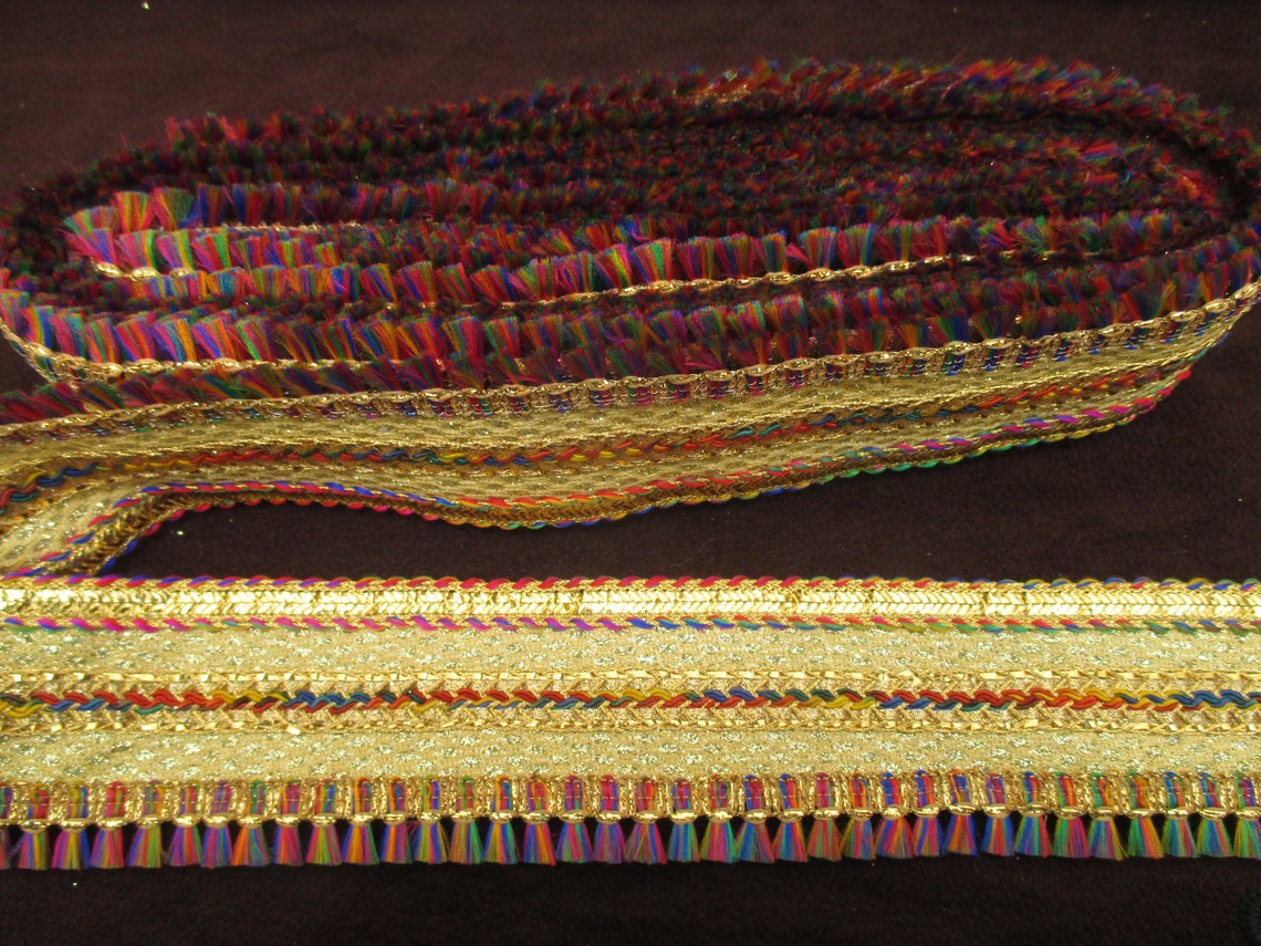 Indian Metallic Gold and With Multi Color Tassel Fringe Border | Etsy