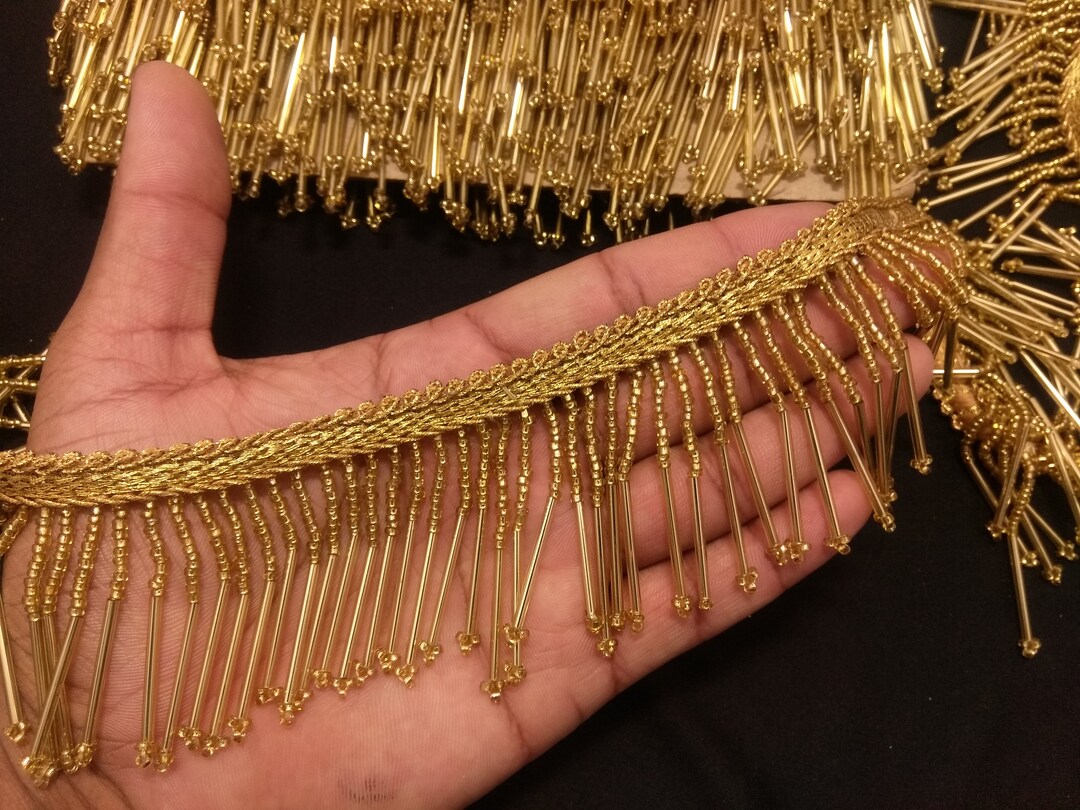 Gold Beaded Trim, Indian Lace Trim, Beaded Lace, Gold Beaded Trim ...
