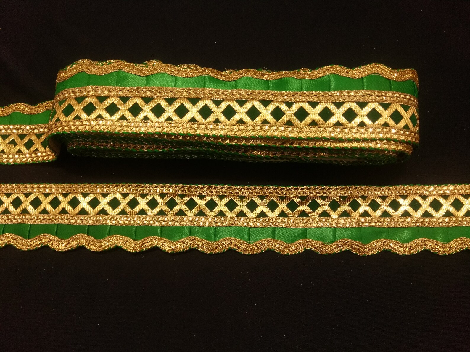 Indian Green and Gold Fabric Fringe Gold Border Ribbon Lace - Etsy