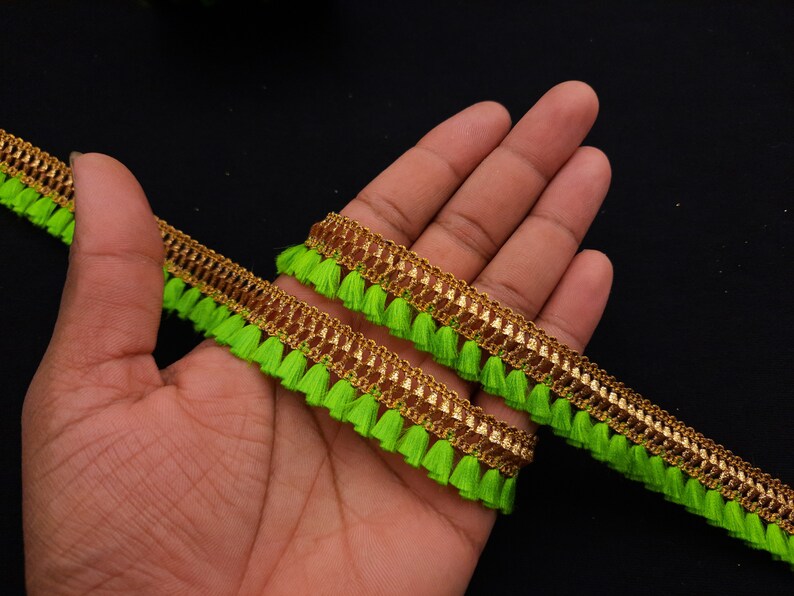 Indian Gold and Parrot Green Indian Hand Work Tassels Fringe - Etsy