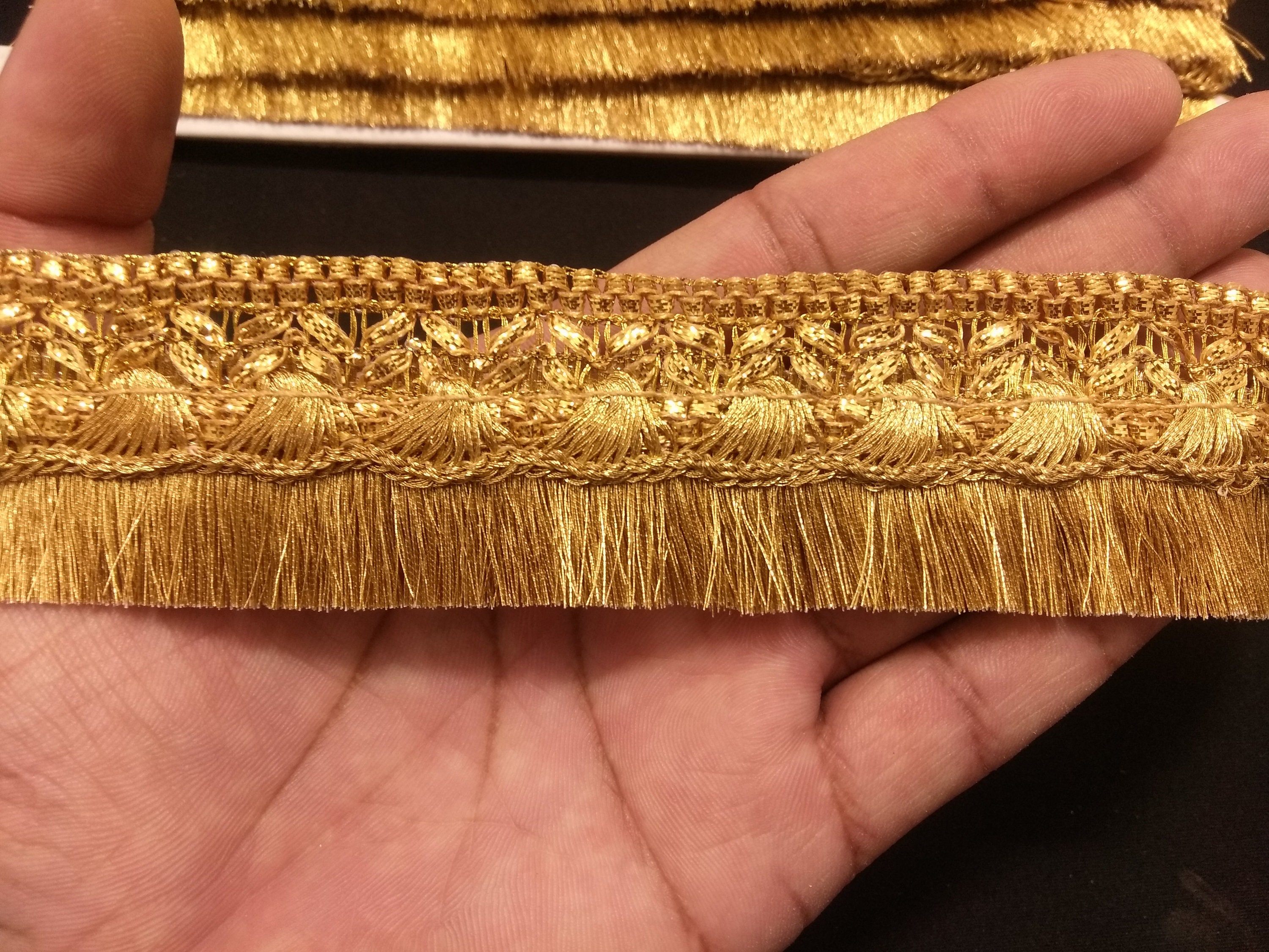 Metallic Gold Embroidered Indian Hand Work Tassels Fringe Lace | Etsy