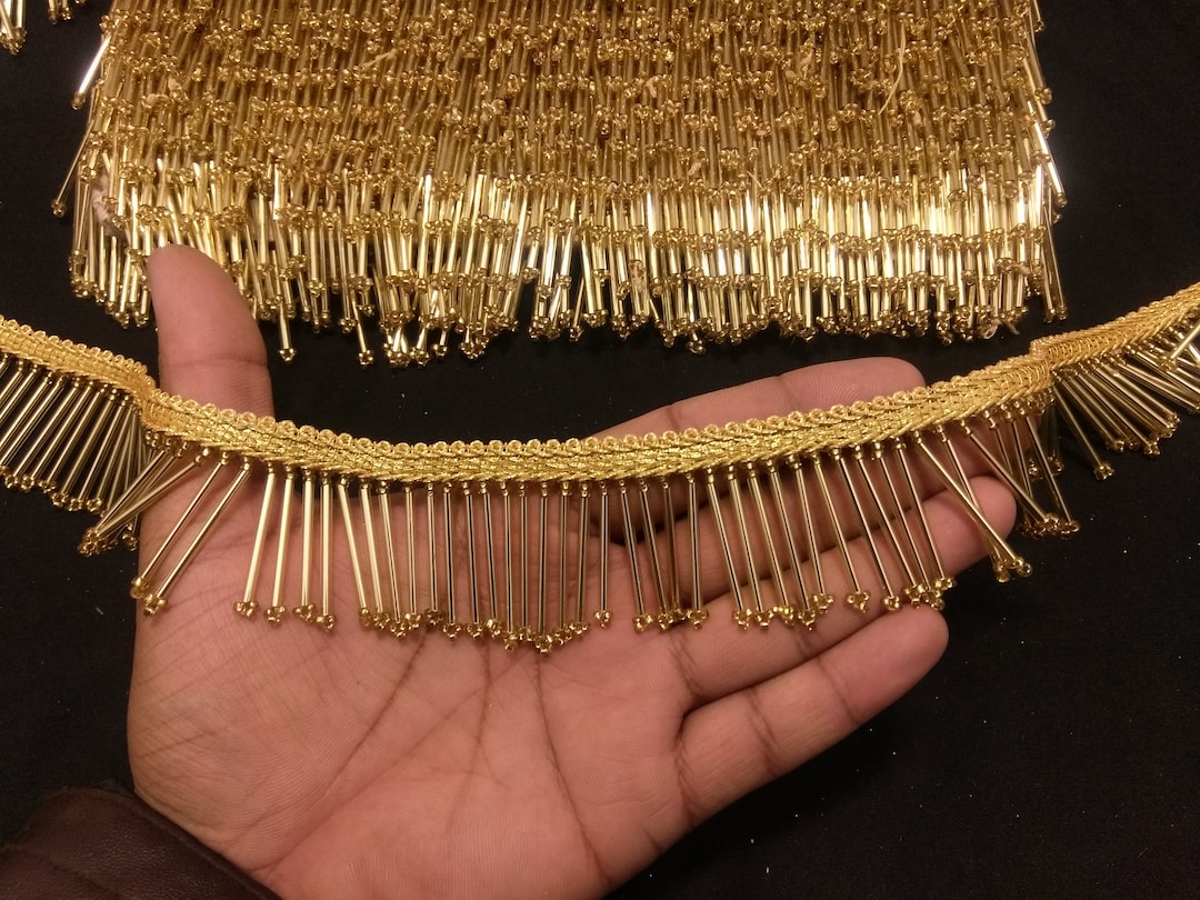Gold Beaded Trim, Indian Lace Trim, Beaded Lace, Gold Beaded Trim ...