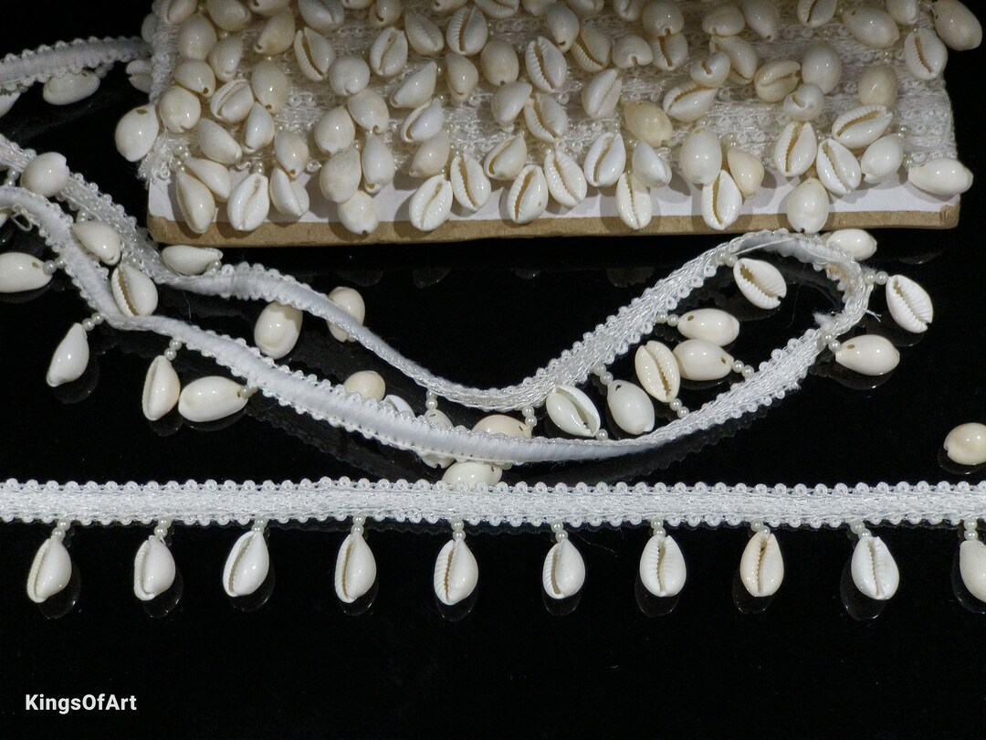 Indian Natural White Sea Shells Tassels Border Lace Trim Hand Woven ...