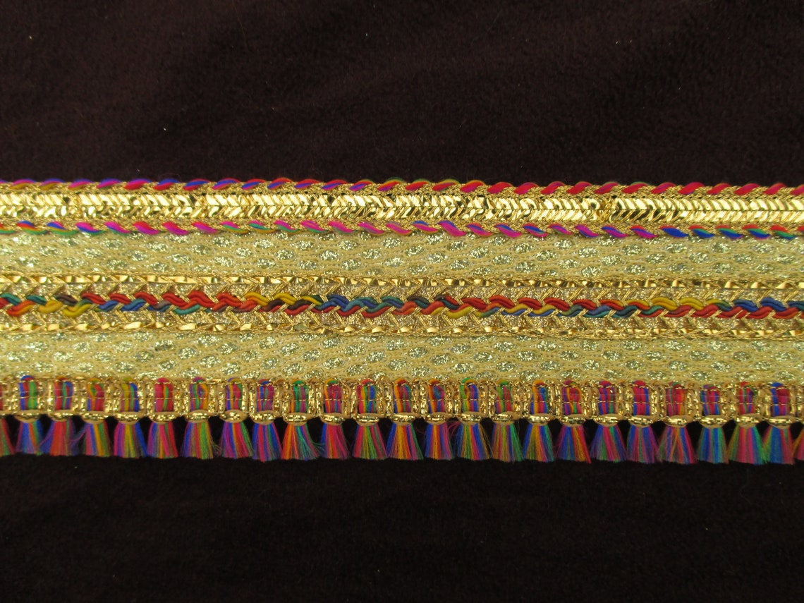 Indian Metallic Gold and With Multi Color Tassel Fringe Border | Etsy
