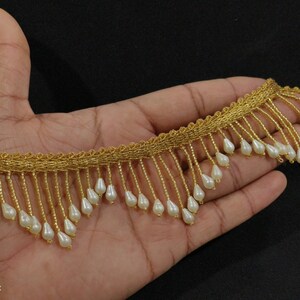 Gold and White Beaded Indian Tassel Lace Trim: Dress Embellishment ...