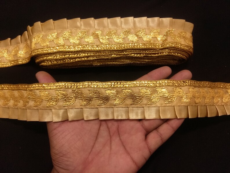 Indian Gold Fabric Fringe Gold Floral Ribbon Lace Trim for - Etsy