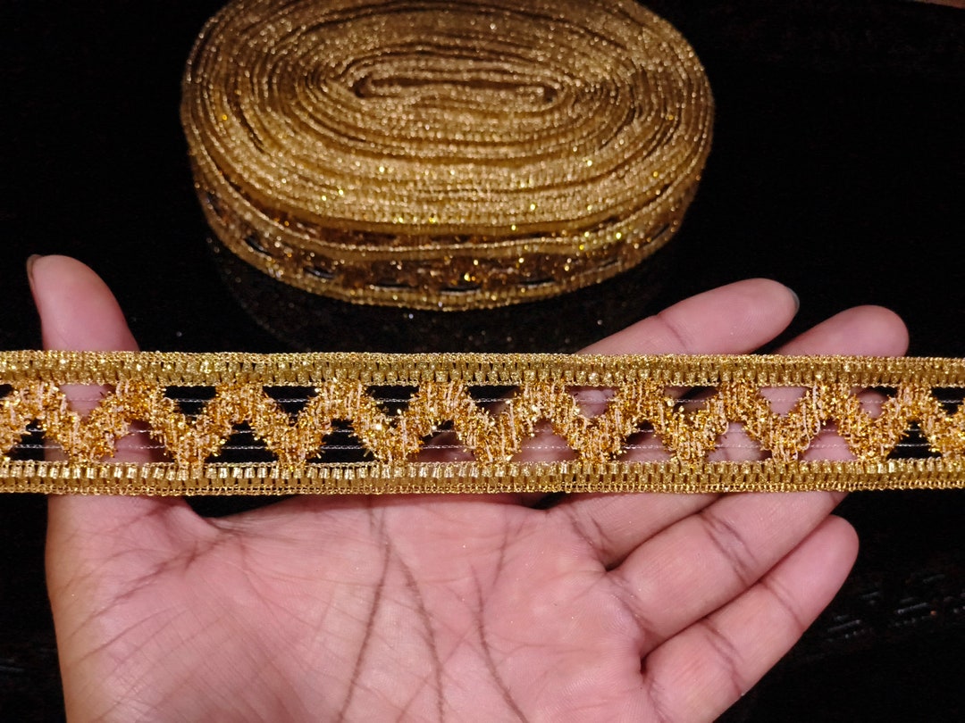 Metallic Gold Embroidered Lace Trim: Woven Embellishment Border - Etsy
