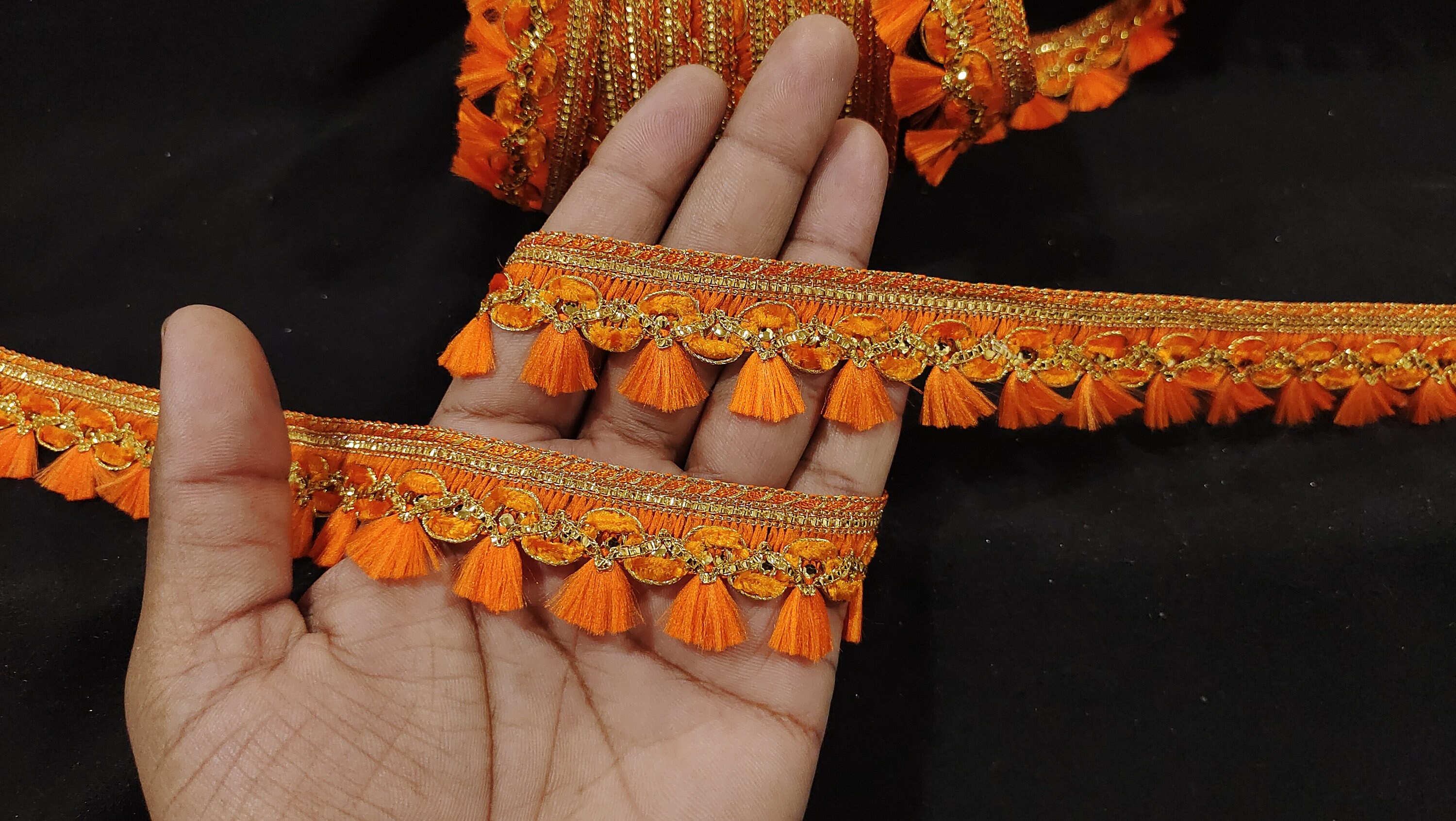Orange & Gold Brush Fringe Lace Trim: Embellished Indian Border - Etsy