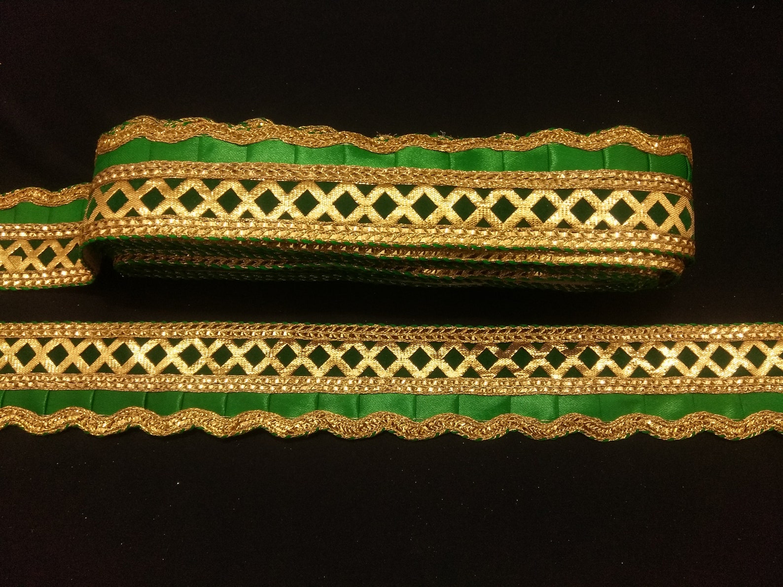 Indian Green and Gold Fabric Fringe Gold Border Ribbon Lace - Etsy