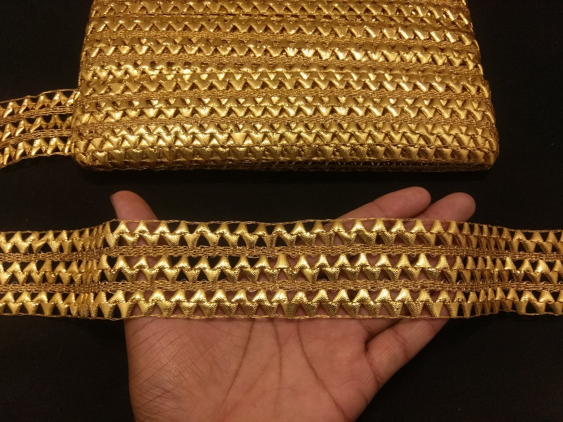 Indian Metallic Gold Net Woven Ribbon Lace Trim With | Etsy