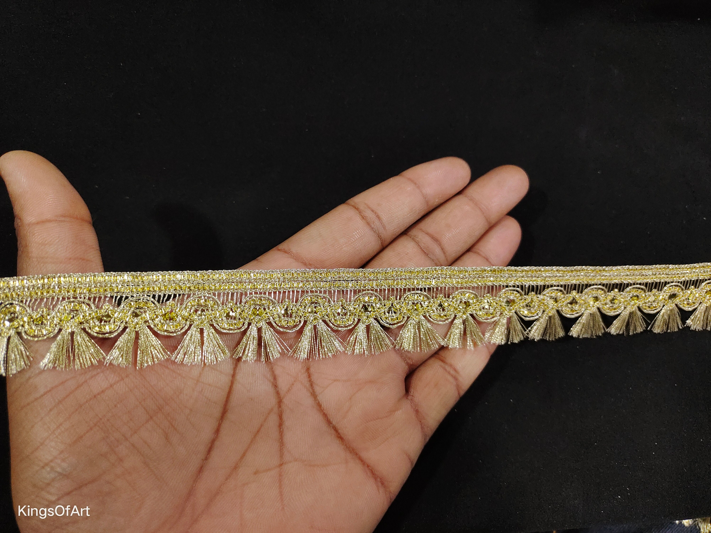 Metallic Gold Brush Fringe Lace Trim: Indian Handwork Embellishment ...