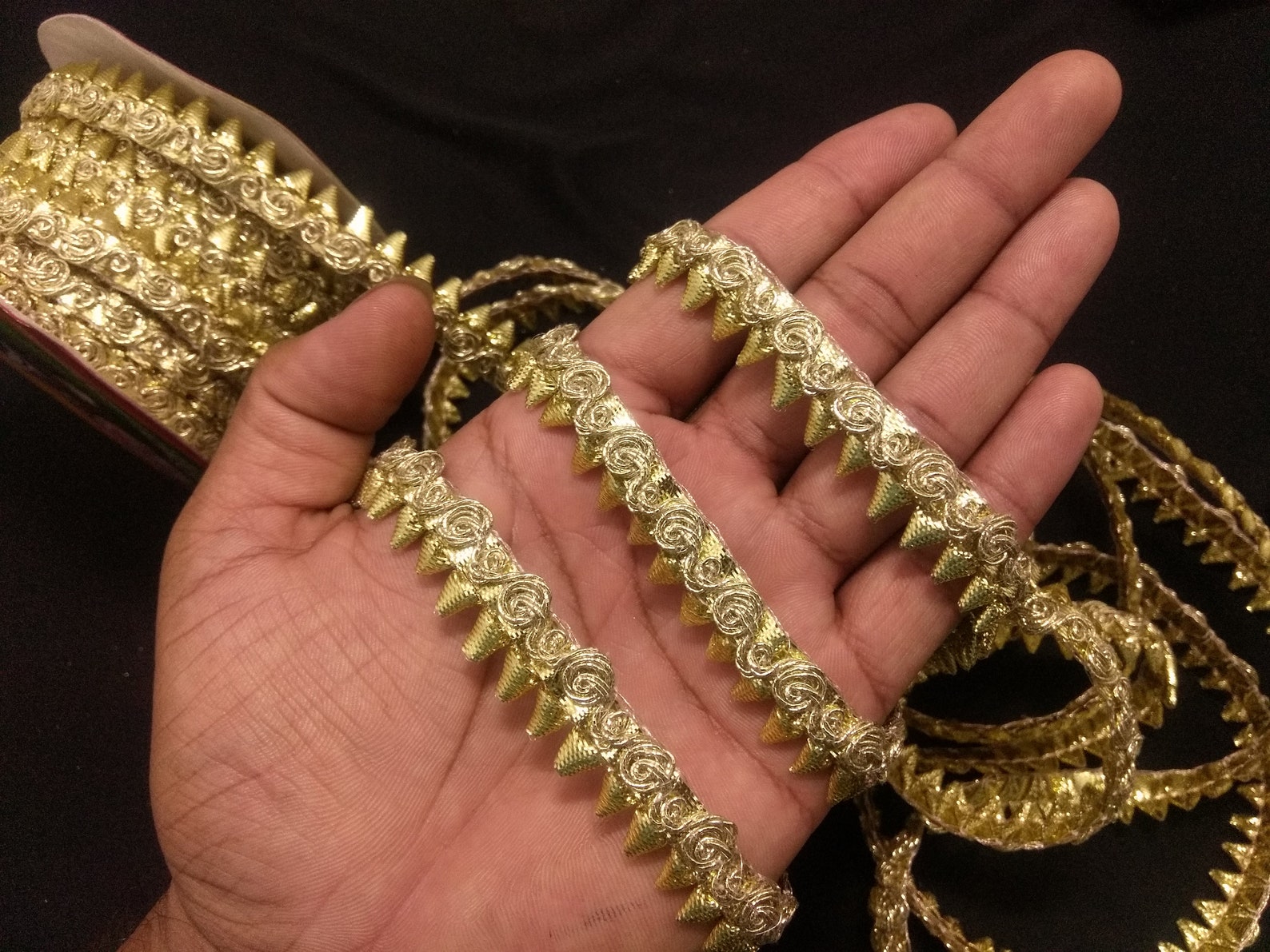 9 Yard Metallic Beige Gold Indian Hand Work Fringe Ribbon Lace - Etsy