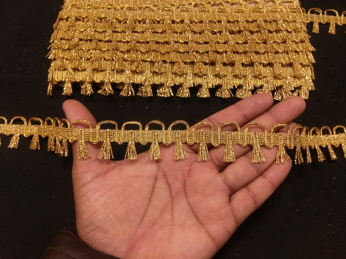 Indian Metallic Gold Woven Tassel Fringe Gold Border Ribbon | Etsy