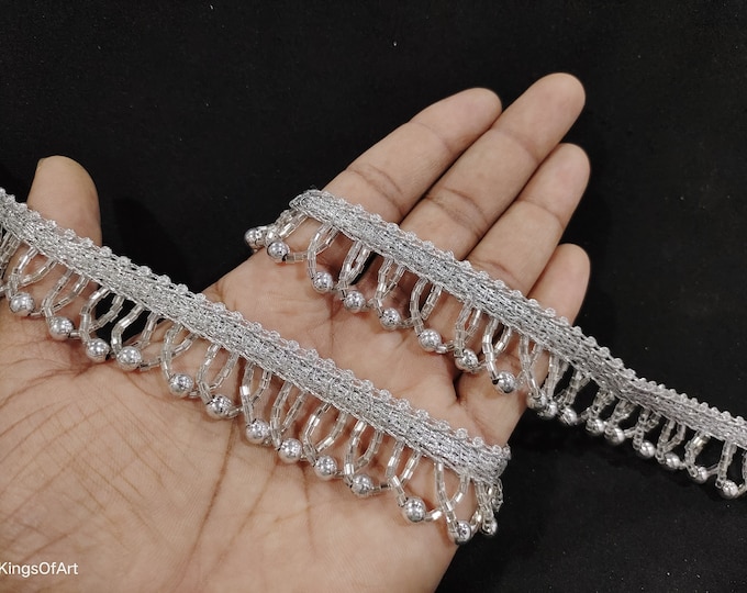 Indian Silver Beaded Tassel Lace Trim, Gold Tassel Trim, Gold Lace ...