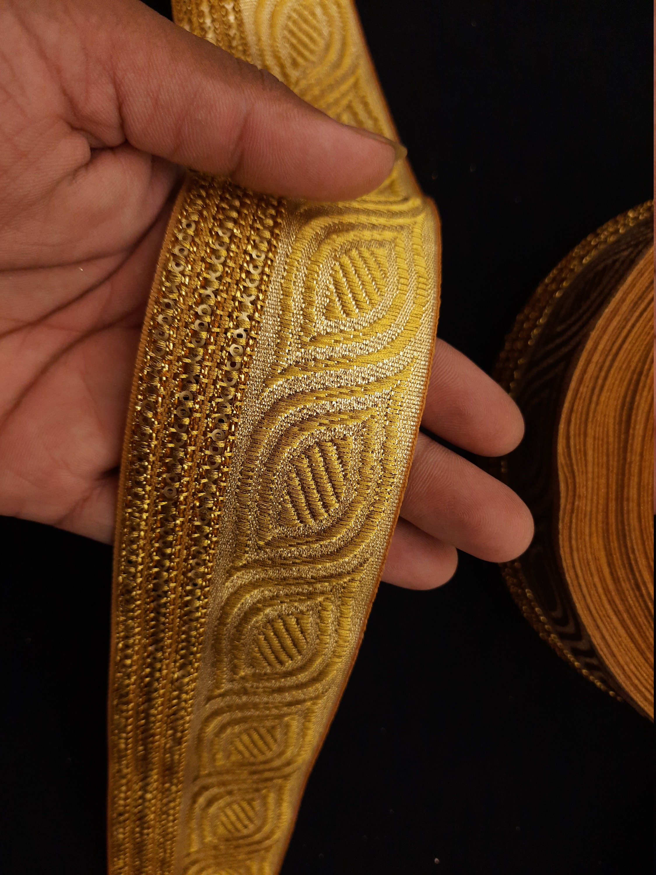 Indian Metallic Gold Floral Jacquard Ribbon Lace Trim With | Etsy