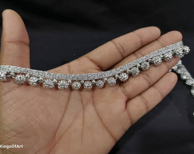 10 MM Silver Beaded Lace, Indian Beaded Trim, Trim Border, Lace Border ...