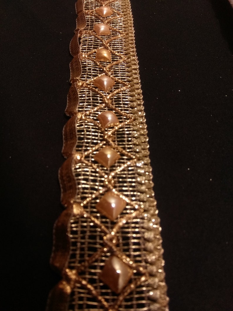 Metallic Gold Beaded Net Floral Trim Indian Lace Beaded | Etsy