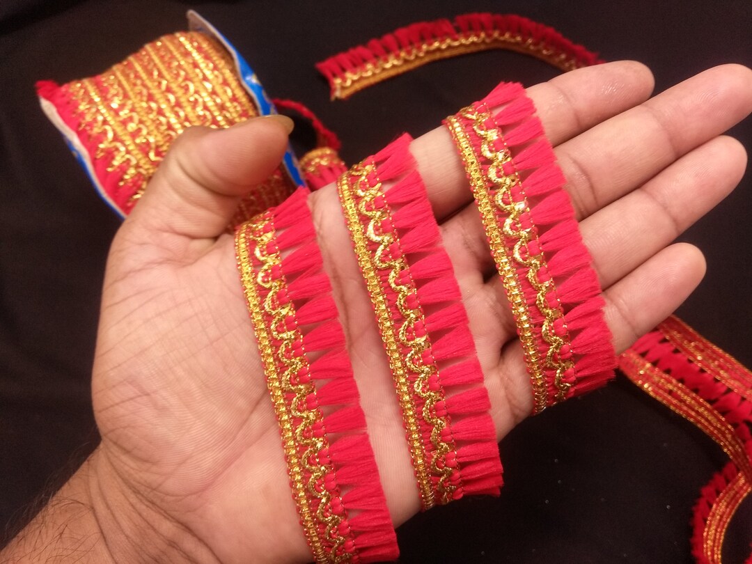 Indian Gold and Red Indian Hand Work Tassels Fringe Lace Trim for ...